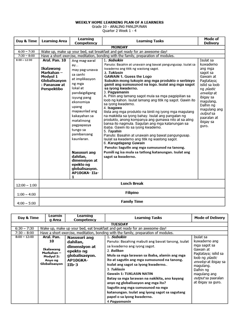 Aral. Pan. 10 WHLP w1-4 - Q2 | PDF
