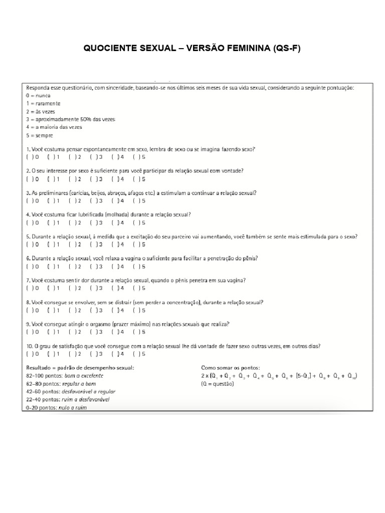 Quociente Sexual - Versão Feminina (QS-F) | PDF