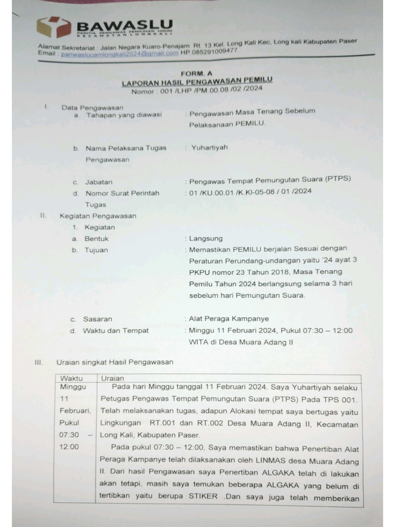 Form A TPS 001 Muara Adang Ii (11-15 Feb 2024) | PDF