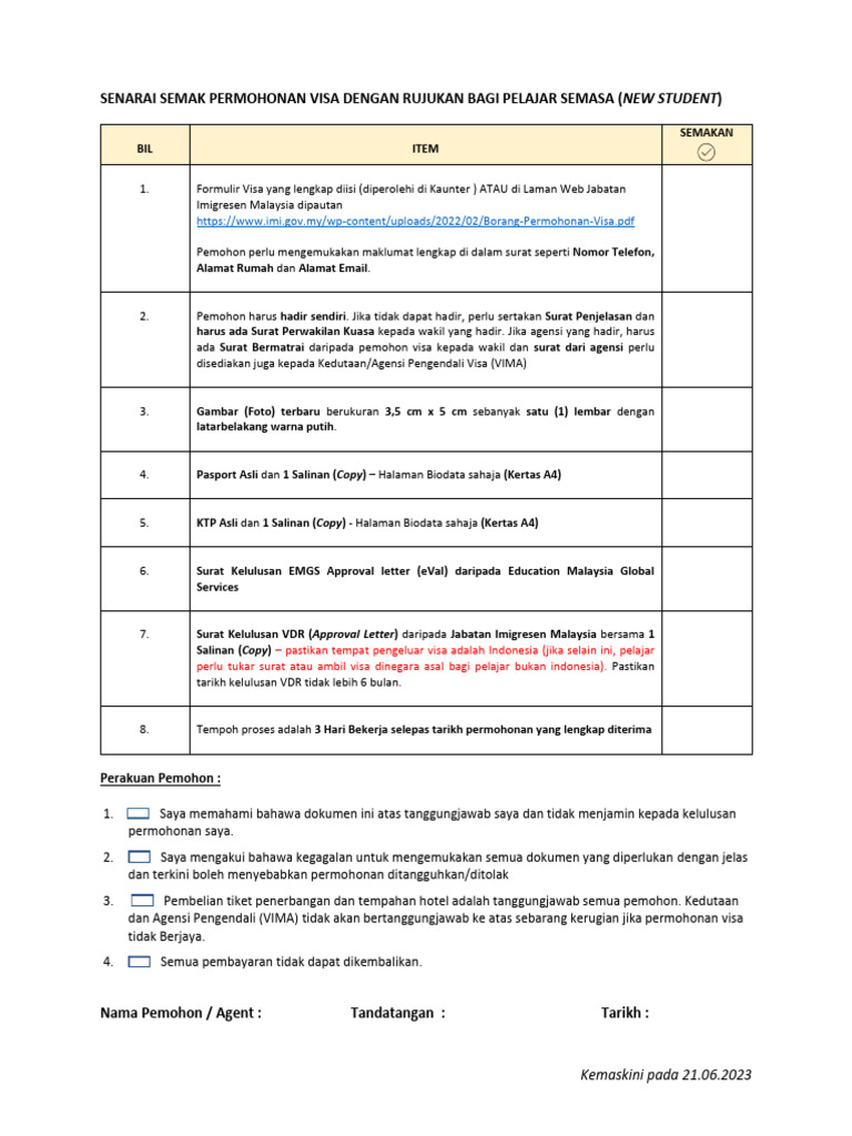 Revisi - Senarai Semak Single Entry Visa Malaysia Kedutaan Besar Malaysia Jakarta | PDF