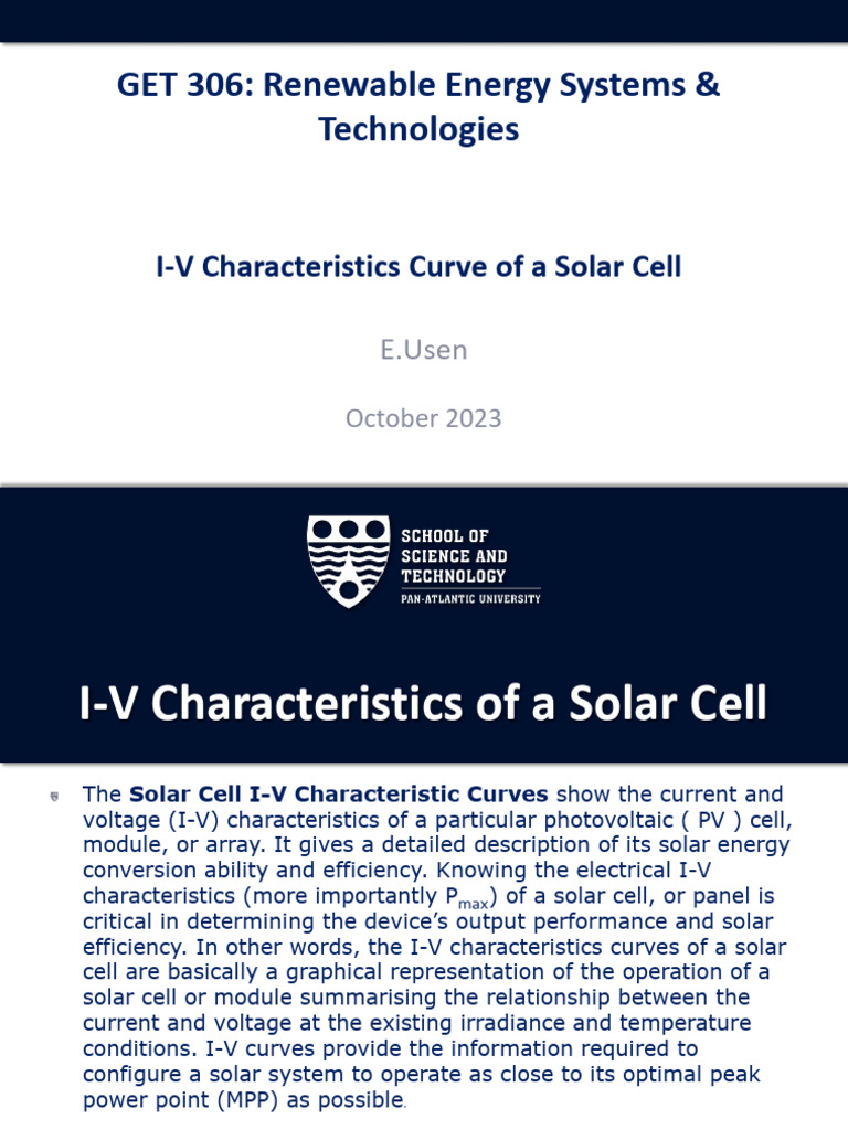 I-V Characteristics Curve of A Solar Cell | PDF | Solar Cell | Photovoltaics