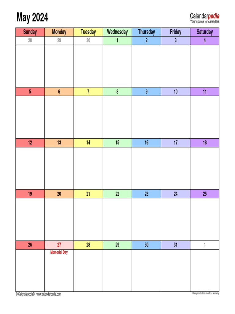 May 2024 Calendar Landscape | PDF