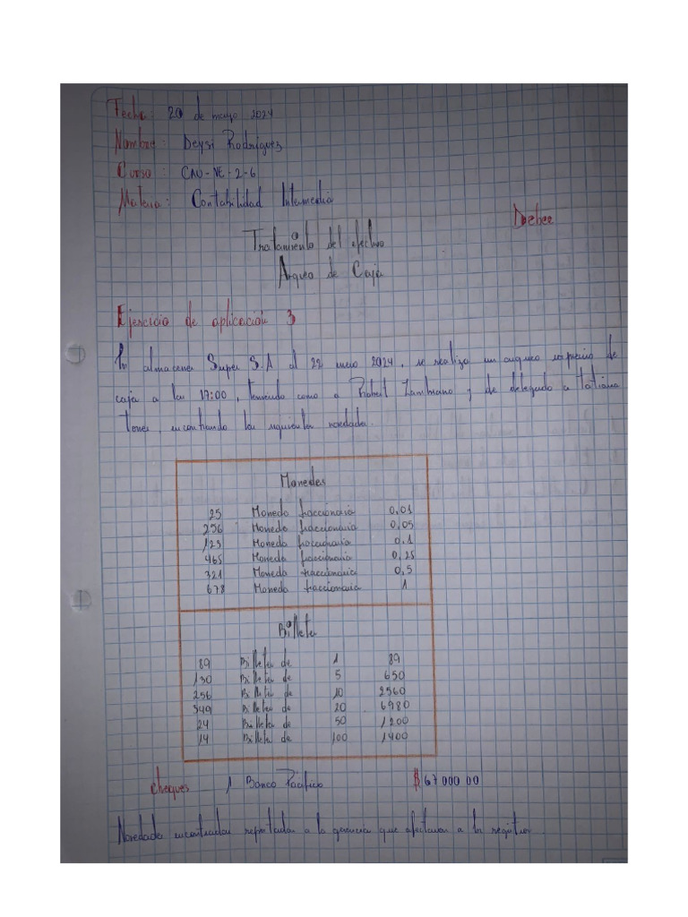 Ejercicio 3 Arqueo de Caja. | PDF