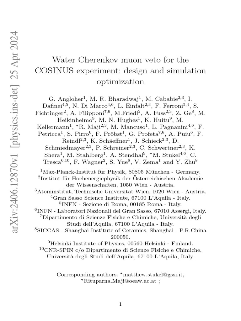 Water Cherenkov muon veto for the COSINUS experiment: design and ... Water Cherenkov muon veto for the COSINUS experiment: design and ...