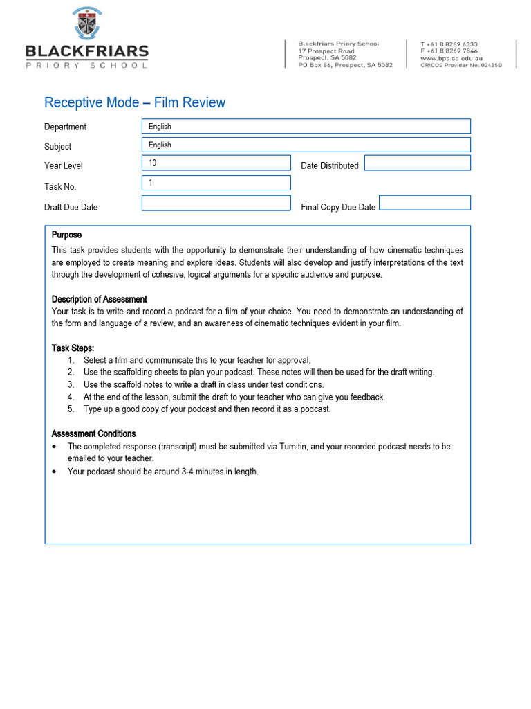Film Review Podcast Assignment Guide | PDF | Evaluation | Linguistics