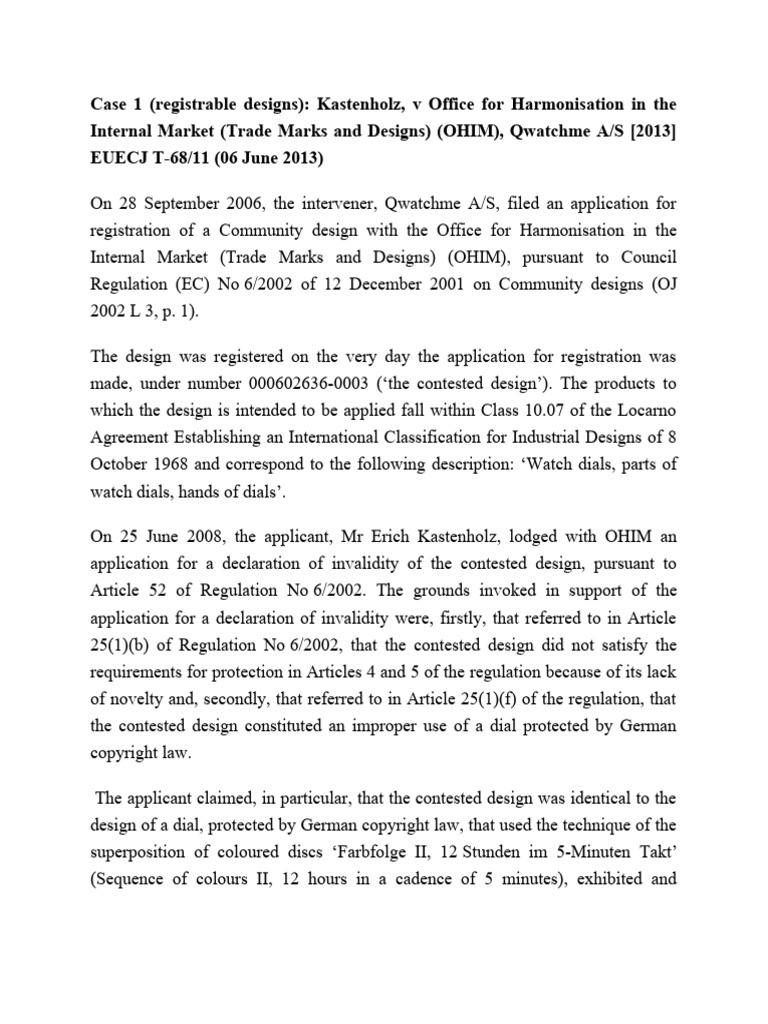 Case 1 Registered Design - Kastenholz, V Office For Harmonisation in ...