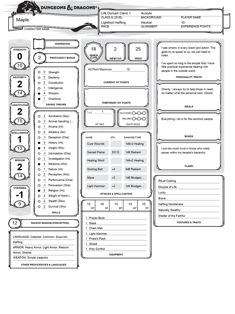 Maple _ Roll20 Characters (Halfling-Cleric) | Download Free PDF | Temple