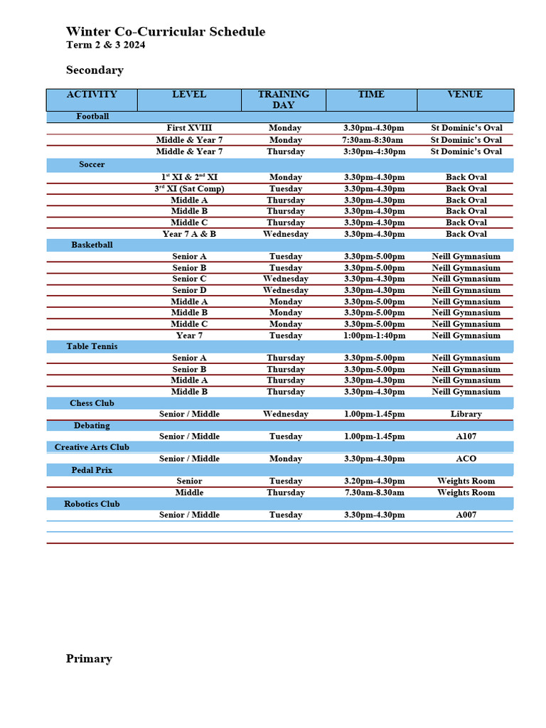 2024 Winter Co-Curricular Training Schedule | PDF