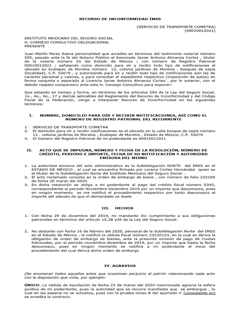 Recurso de Inconformidad Imss | PDF | Ley común | Justicia