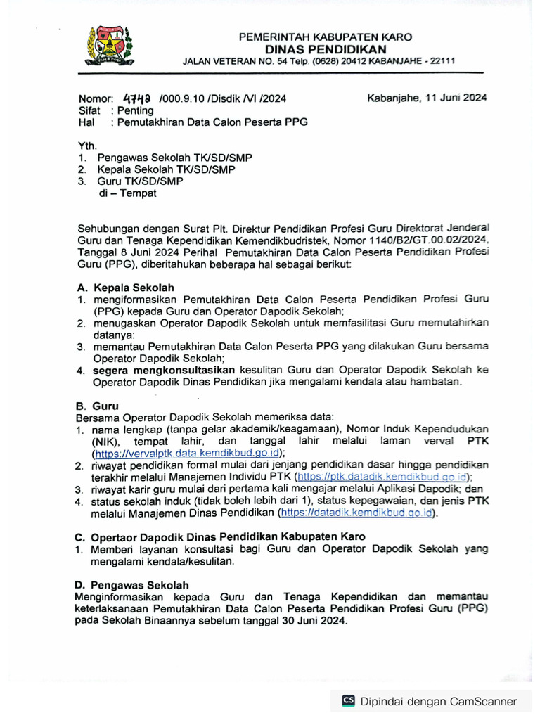 Surat Peserta PPG | PDF