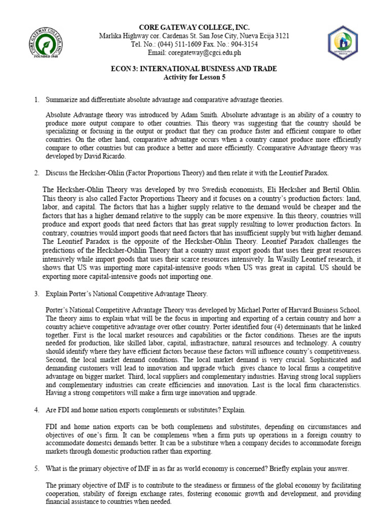Mendones, Angelika Econ3 Activity | PDF | Competitive Advantage | Economics