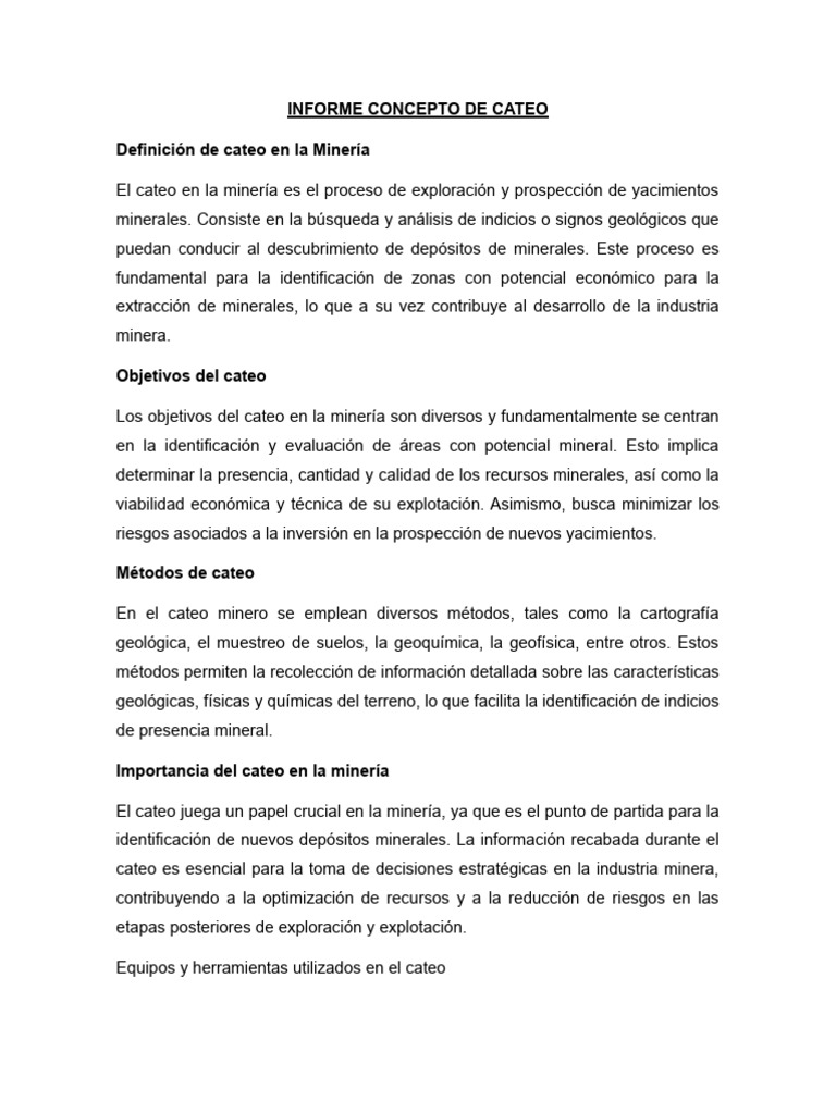 Definición y Proceso de Cateo Minero | PDF | Minería | Prospección