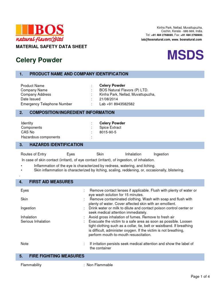 MSDS-Celery Powder | PDF | Firefighting | Carbon Dioxide