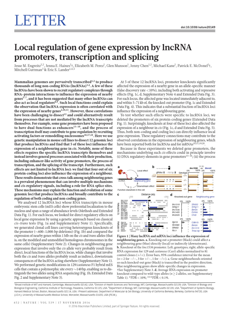 Local regulation of gene expression by lncRNA promotors transcription and splicing | Download ...