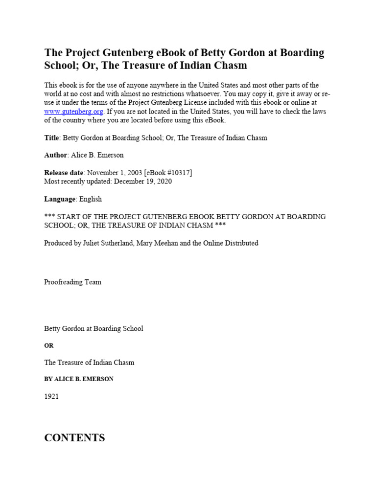 Betty Gordon at Boarding School The Treasure of Indian Chasm | PDF