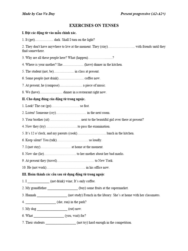 Grammar Exercise (Tenses) | PDF