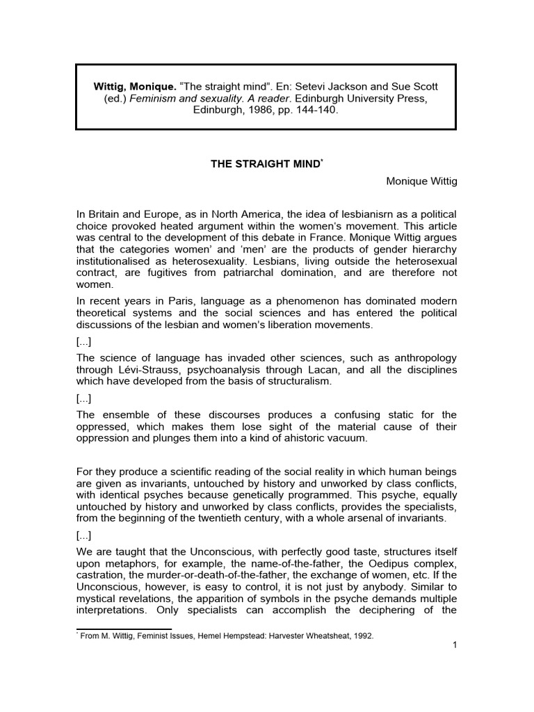 Wittig | PDF | Psychoanalysis | Jacques Lacan