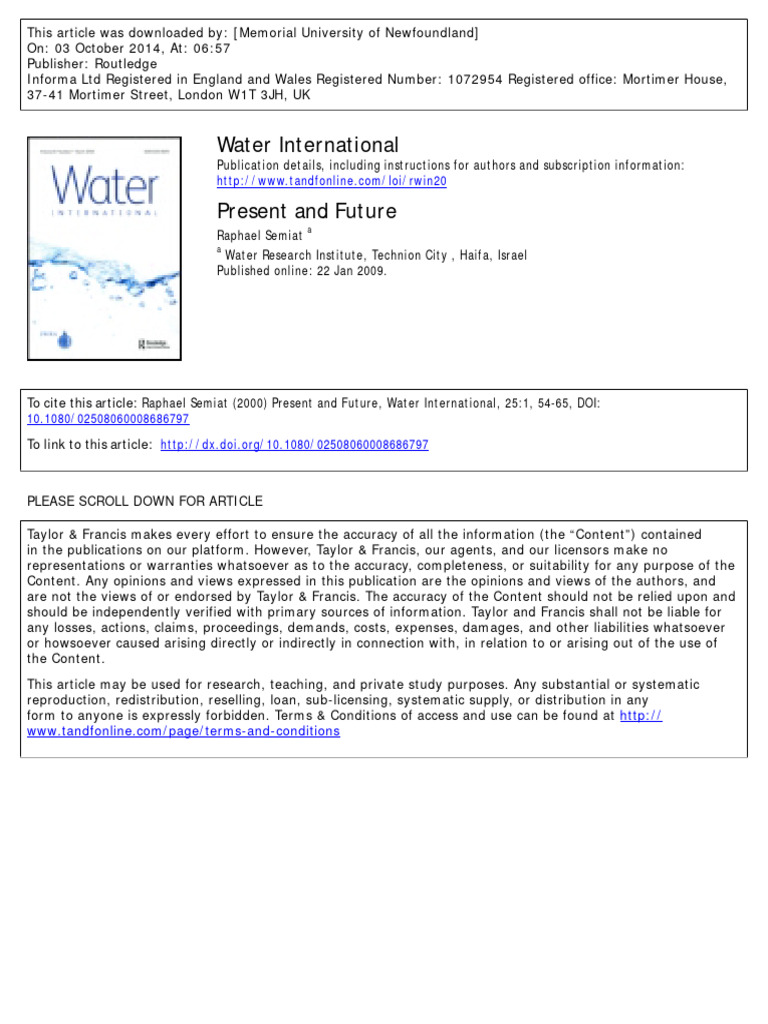 Present and Future. Water International | PDF | Desalination | Membrane