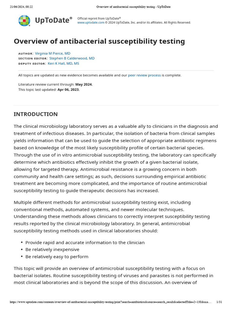 Overview of Antibacterial Susceptibility Testing - UpToDate | PDF ...