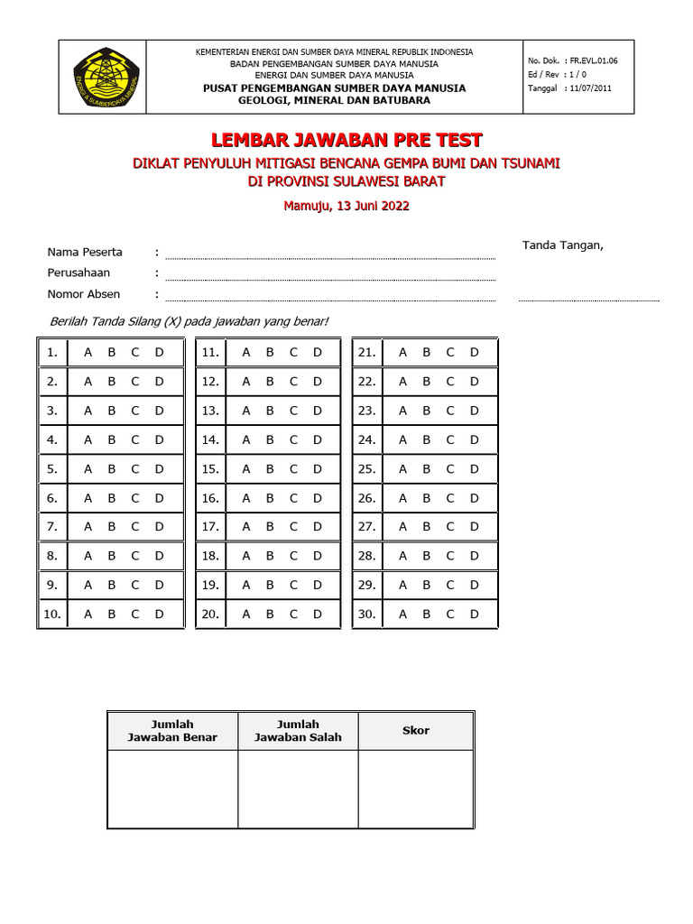 Lembar Jawaban Free Tes (40 Soal) | PDF