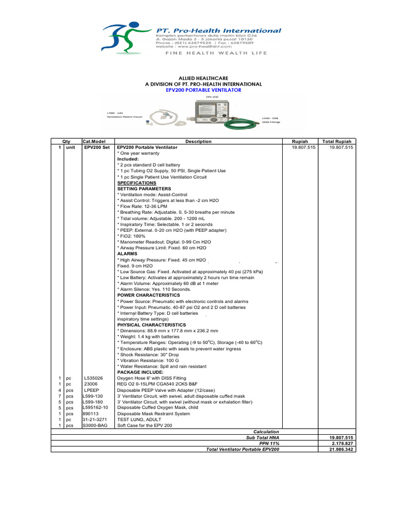 EPV200 Portable Ventilator Overview | PDF | Pulmonology | Equipment