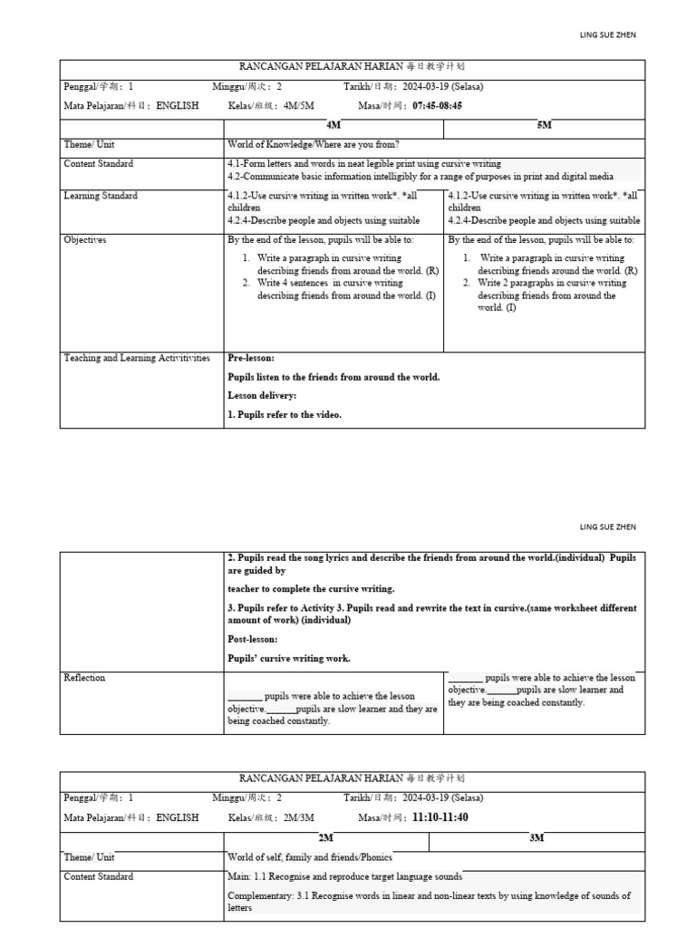 Template RPH (Kelas Bercantum) | PDF | Phonics | Behavior Modification