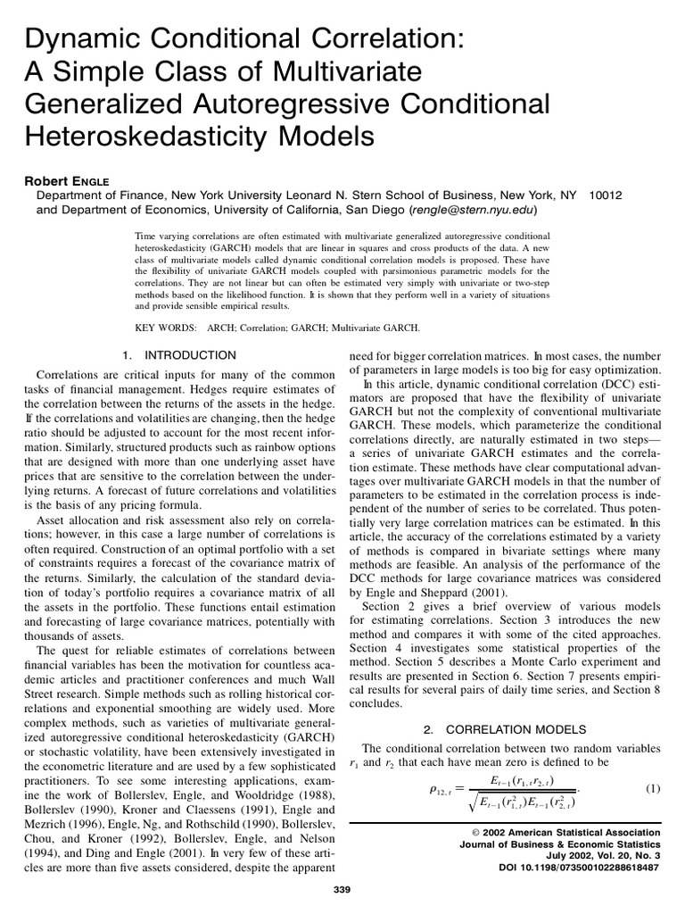 Dynamic Conditional Correlation - ENGLE | Download Free PDF | Regression Analysis | Ordinary ...