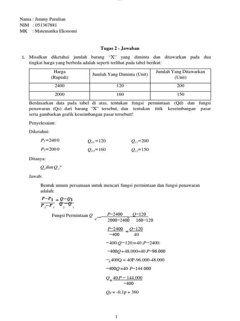 Tugas Matematika Ekonomi - Tugas 2 | PDF