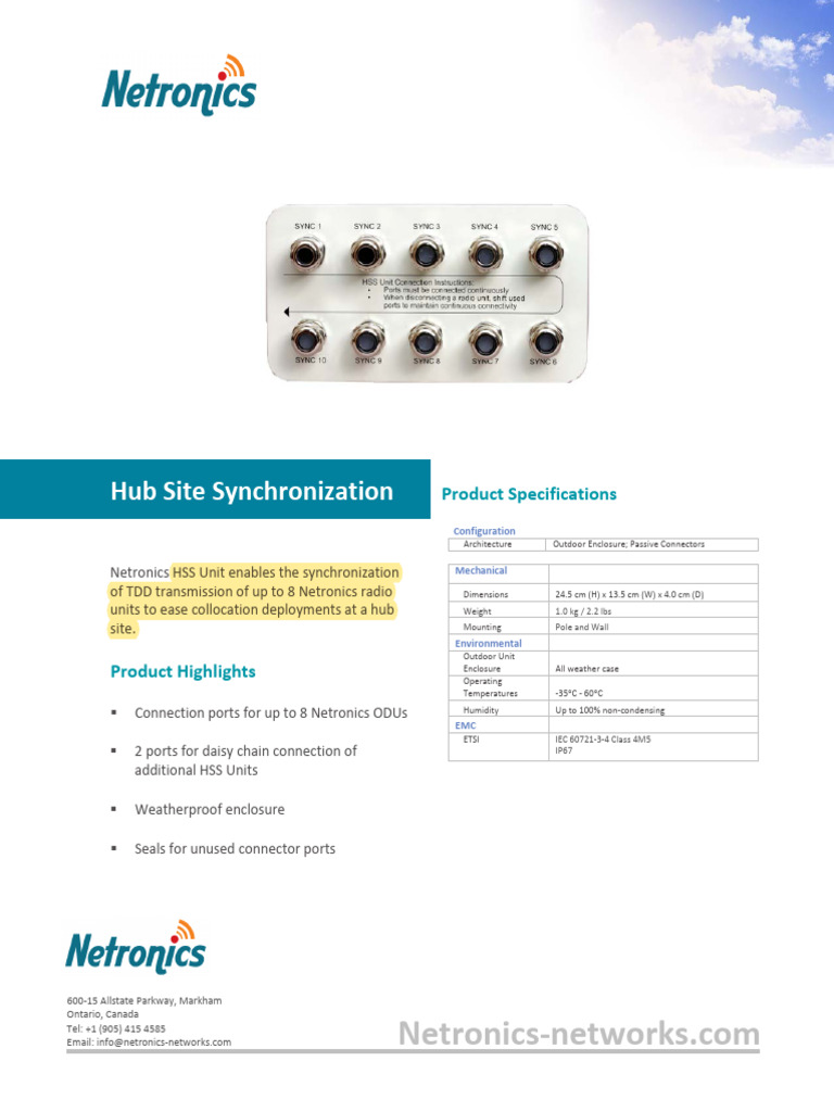 Netronics HSS Unit Specifications | PDF