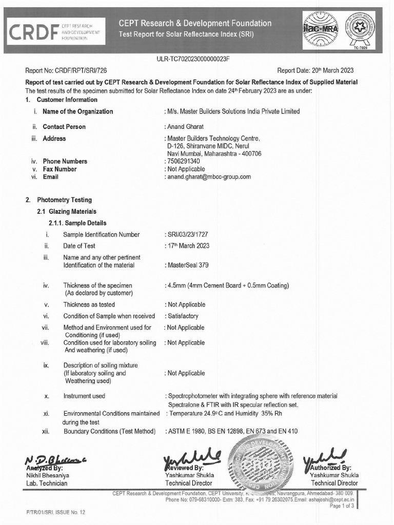 MasterSeal 379 CRDF SRI Test | PDF