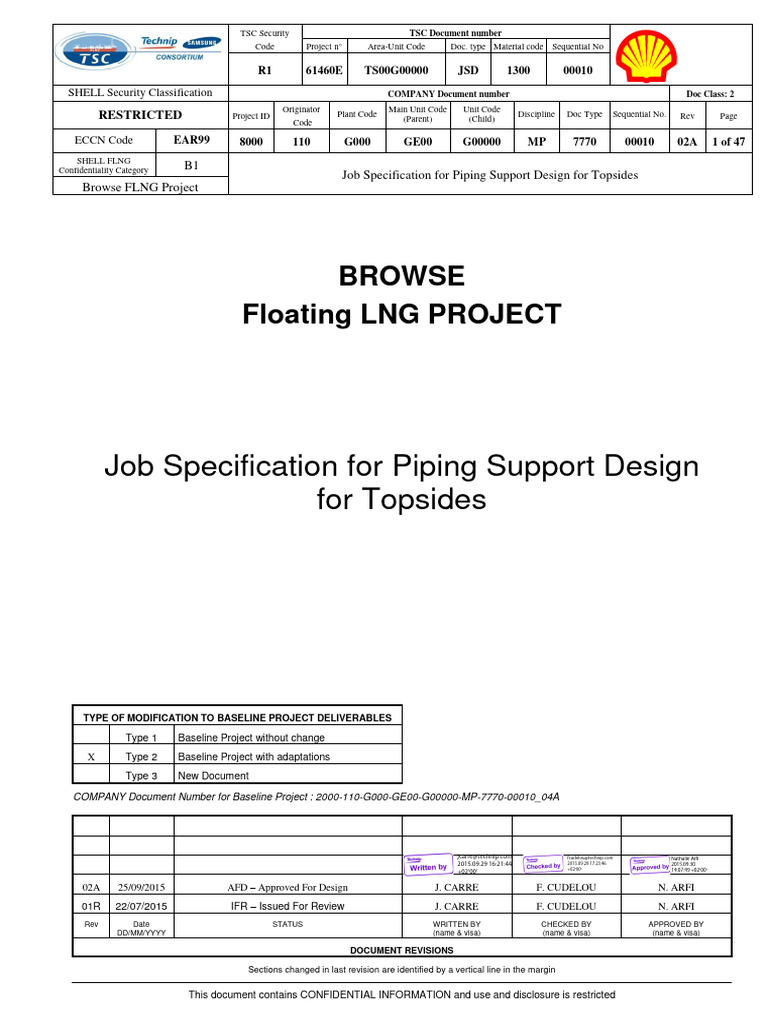 Job Specification For Piping Support Design For Topsides: Browse ...