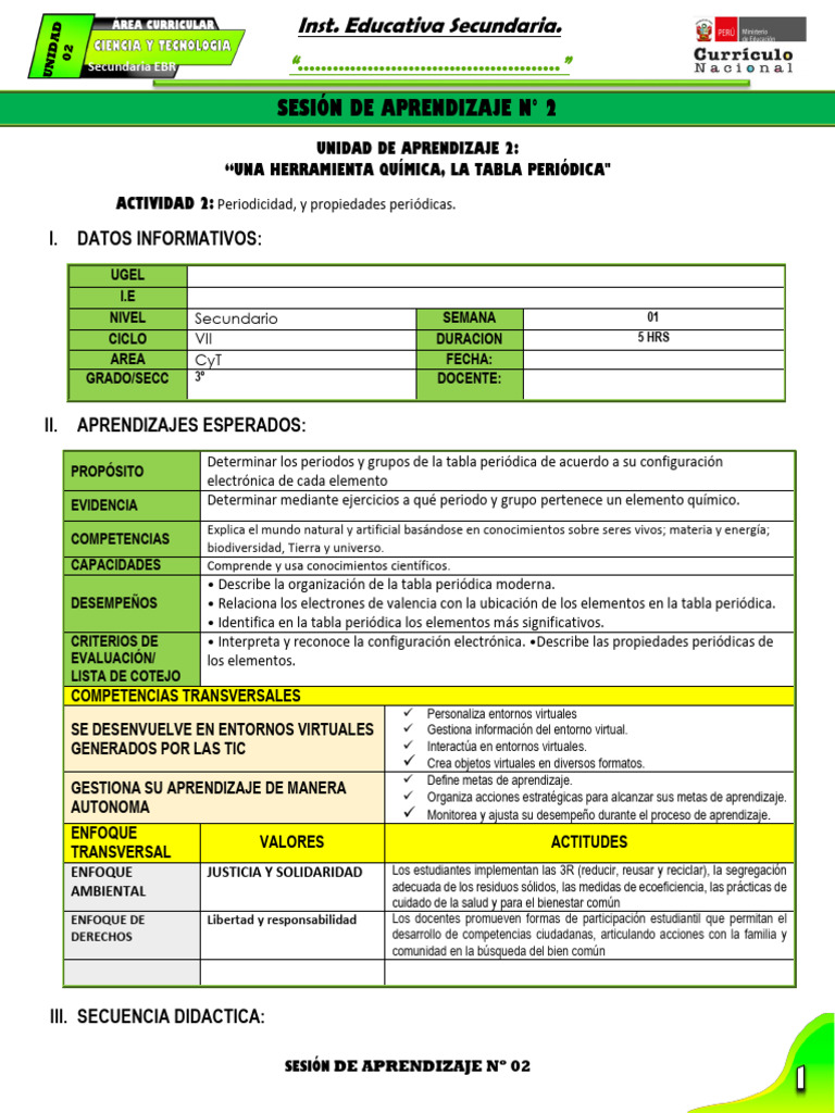 B-3º SES ACT 2-CYT-UND 2- SEM 2 (1) | Descargar gratis PDF | Tabla periódica | Evaluación