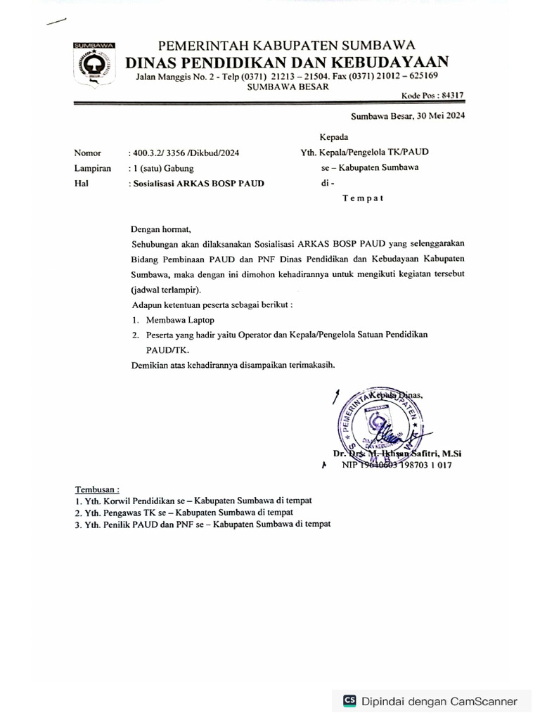 UNDANGAN Sosialisasi ARKAS BOSP PAUD | PDF