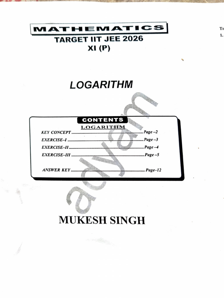 IIT JEE 2026 Logarithm Exercises | PDF | Logarithm | Exponentiation