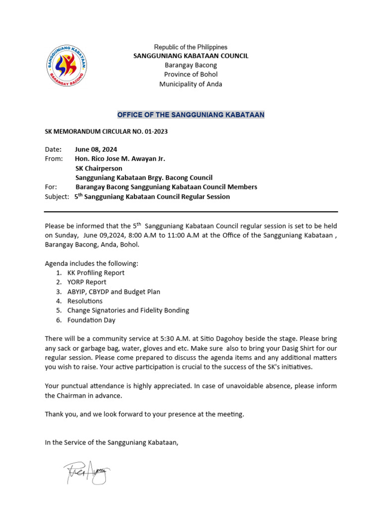 NOTICE OF MEETING 5th REGULAR SESSION | PDF