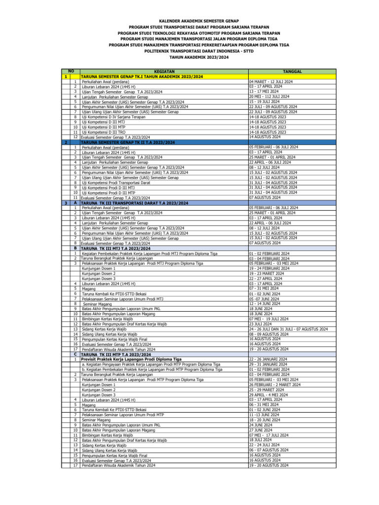 Kalender Akademik STTD 2024 | PDF