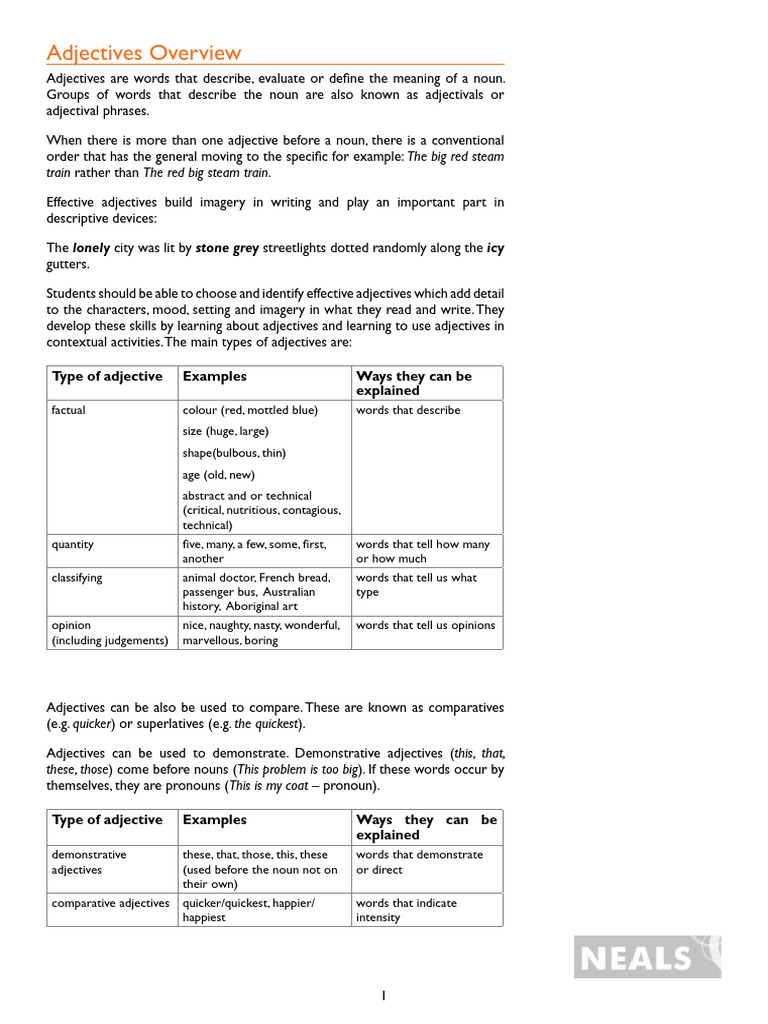 Adjectives Lesson 1 | PDF | Adjective | Reading Comprehension