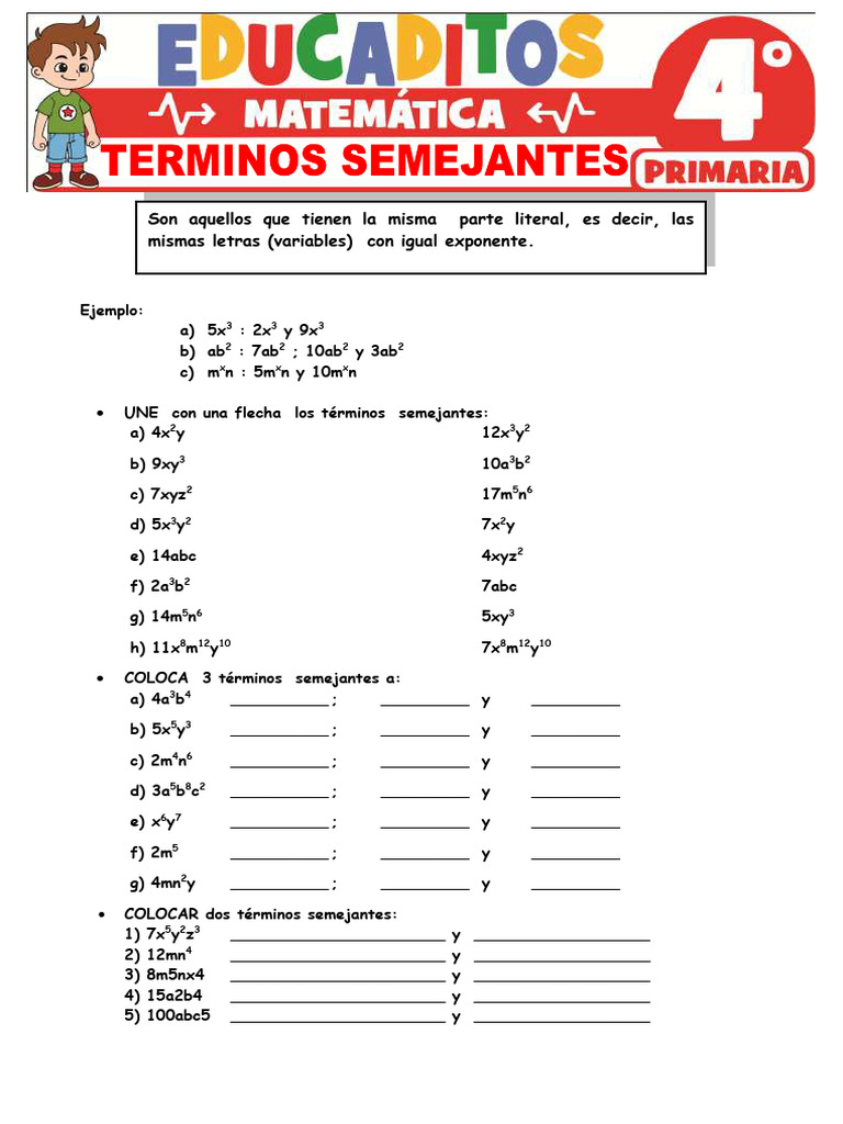Terminos Semejantes para Cuarto Grado de Primaria | PDF