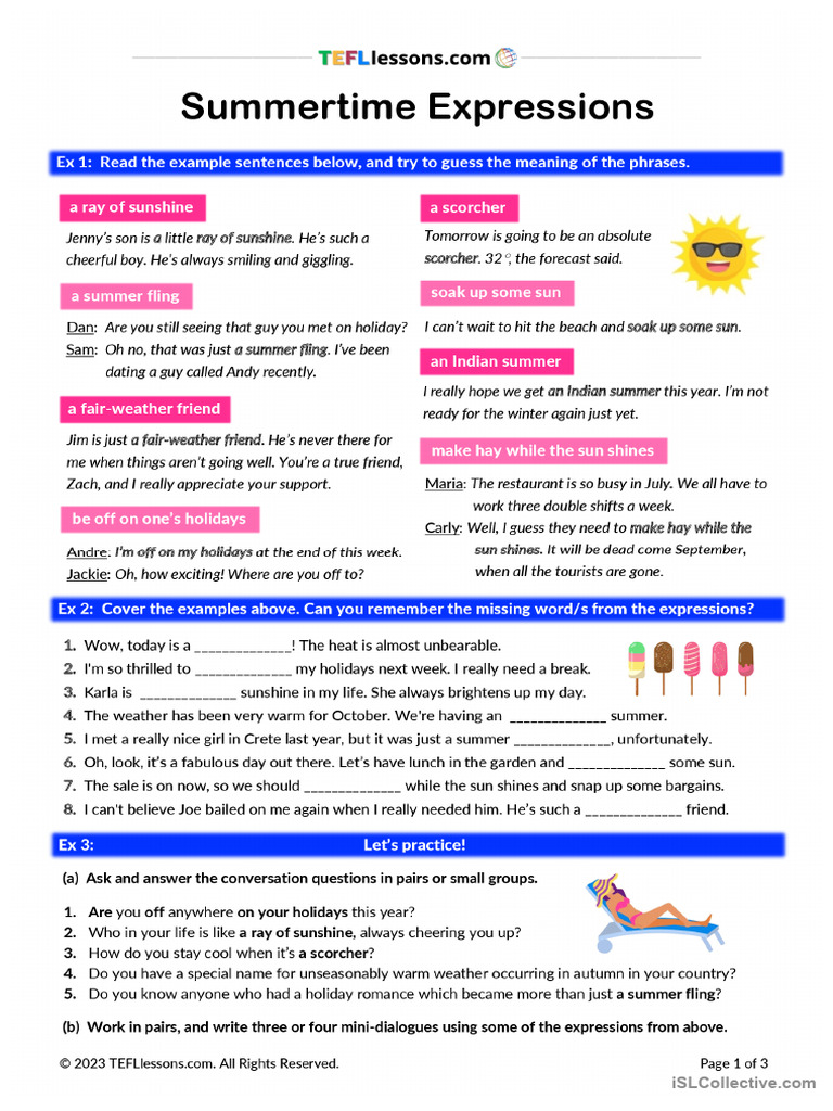 Summertime Expressions Lesson | PDF