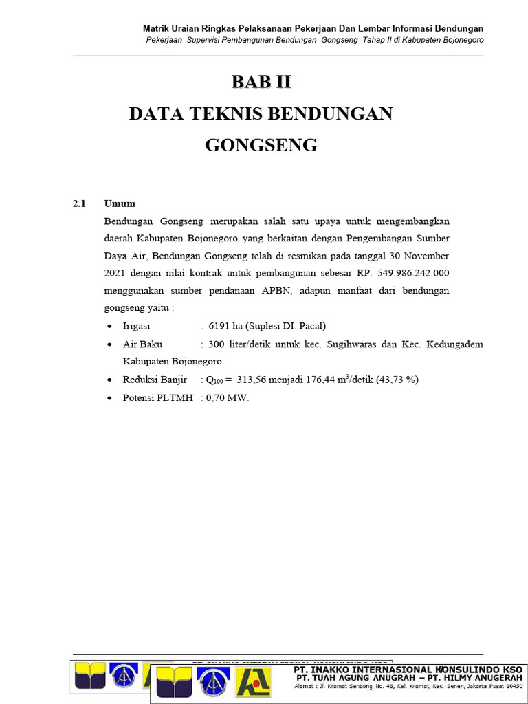 Supervisi Pembangunan Bendungan Gongseng | PDF