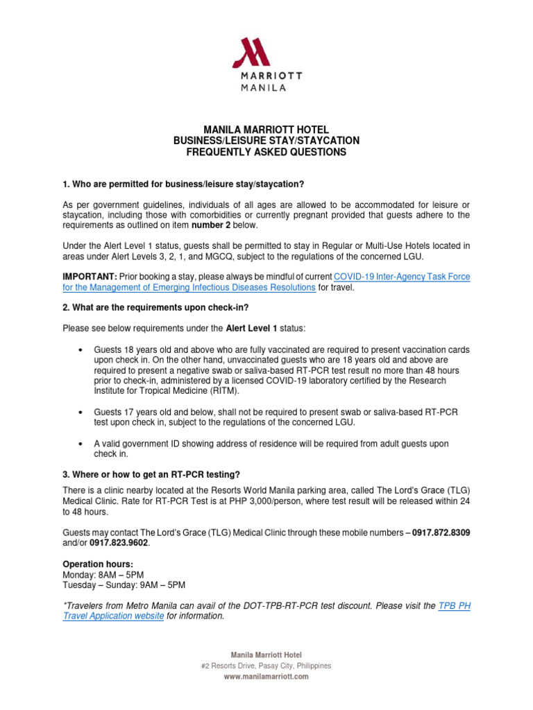 Manila Marriott Hotel FAQ | PDF | Hotel | Epidemiology