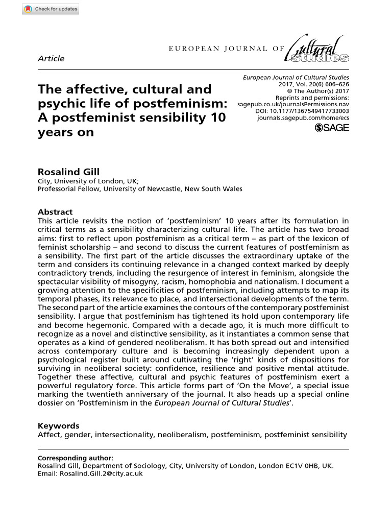 Rosalind Gill Postfeminism | PDF | Feminism | Gender Studies