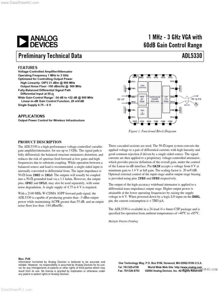 ADL5330 AnalogDevices | PDF | Amplifier | Decibel
