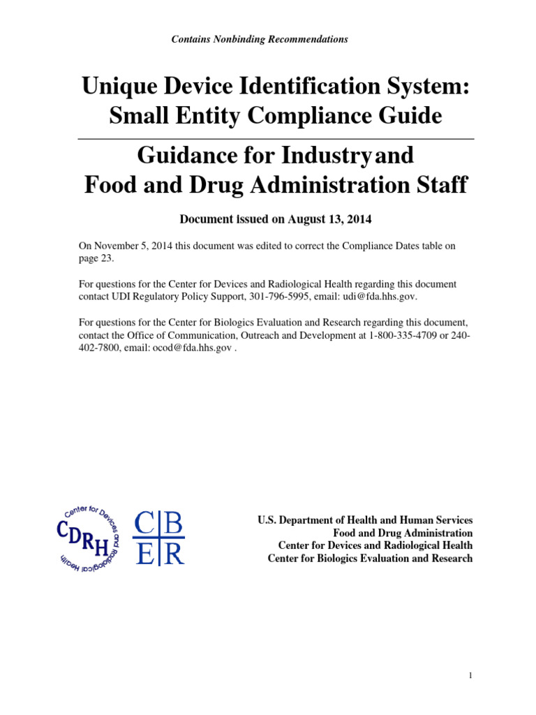 UDI System Compliance Guide for Small Entities | PDF | Food And Drug ...