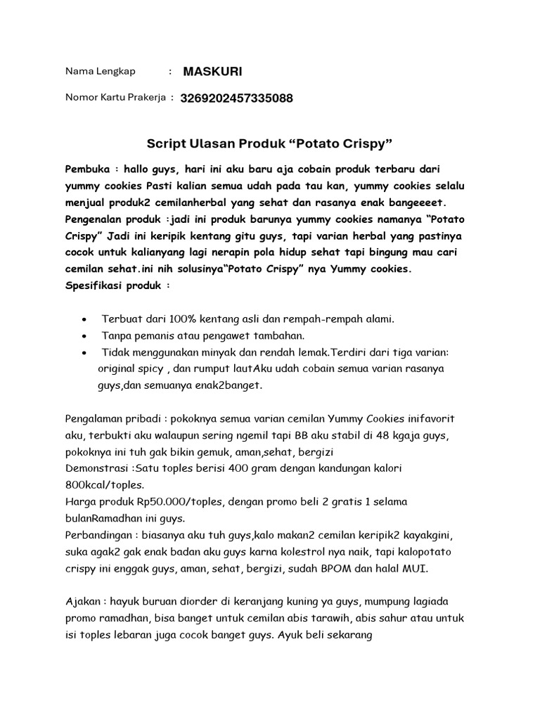 TPM 2 Membuat Script Video Ulasan Produk - MASKURI | PDF