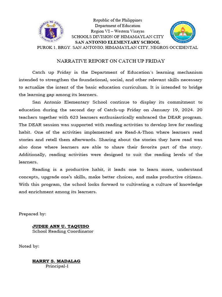 Catch Up Friday Narrative Report - January 19, 2024 | PDF