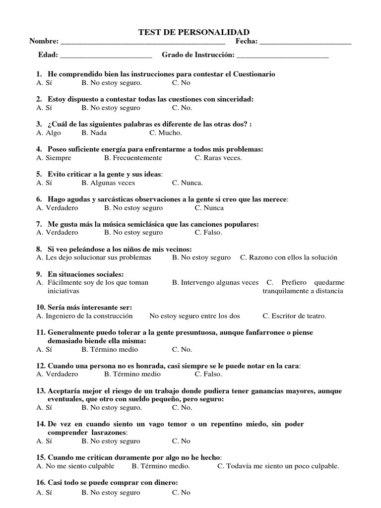 TEST DE PERSONALIDAD (CATTELL) | PDF