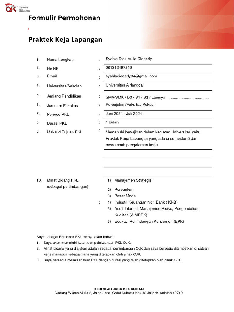 Formulir Permohonan PKL | PDF