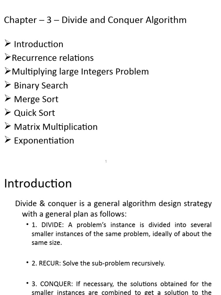 Unit 3 - Divide and Conquer Algorithm | PDF | Recurrence Relation | Multiplication