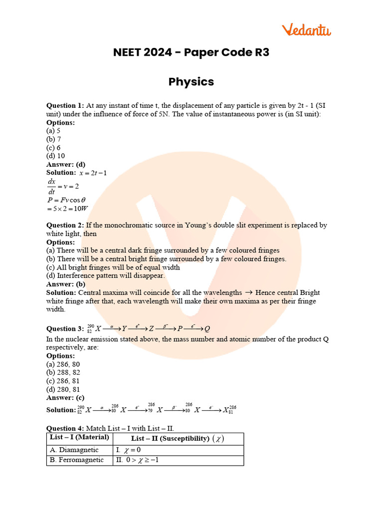 NEET UG 2024 Question Paper With Solutions - FREE PDF Download | PDF ...